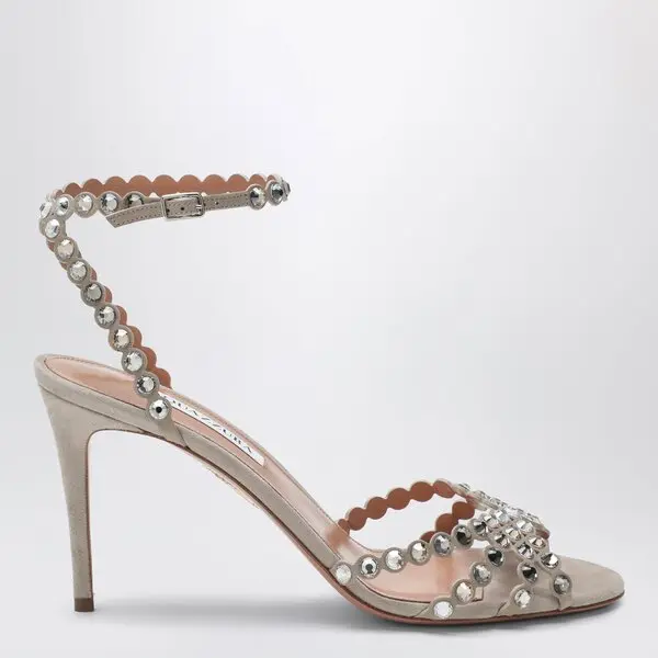 AQUAZZURA Tequila Crystal-embellished Suede Sandals - Grey