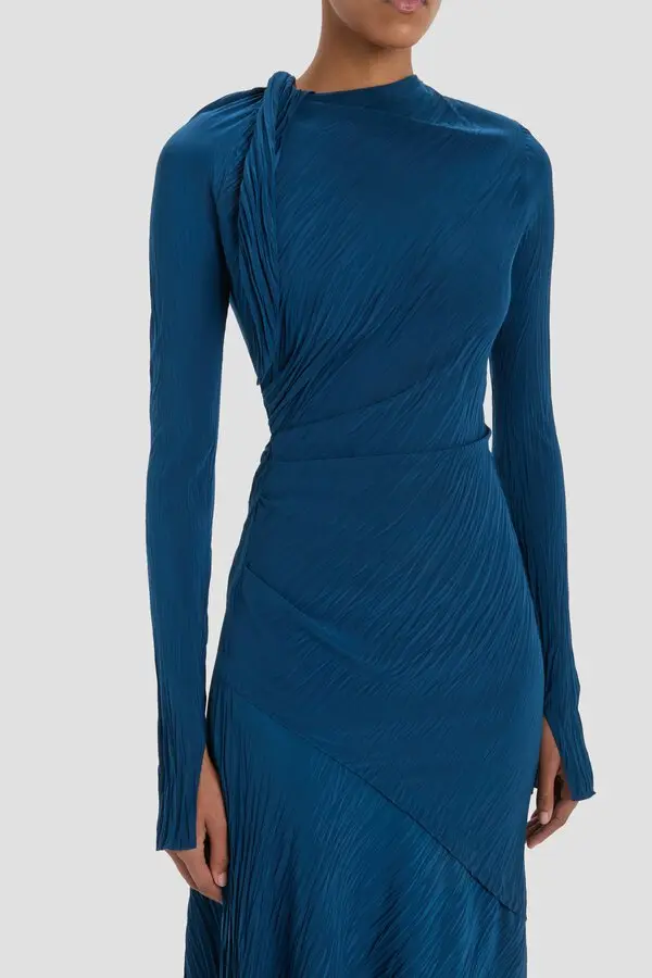 Victoria Beckham Long Sleeve Plissé Dress