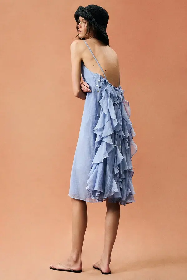 Chan Luu Linen Dress With Metallic Sequins And Ruffles - Periwinkle