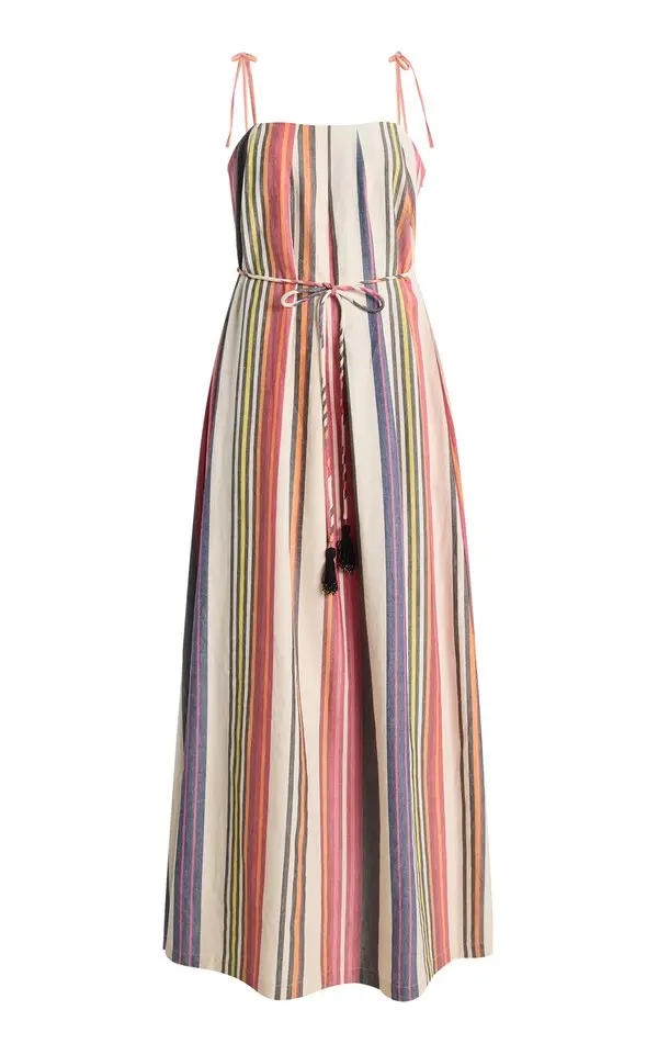 ILIO NEMA Striped Cotton Maxi Dress With Tie Belt - Multi