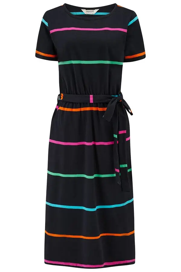 SUGARHILL BRIGHTON Flissy Jersey Midi Dress With Spaced Eighties Stripe - Black