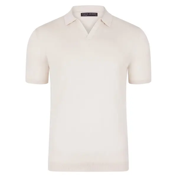 PAUL JAMES KNITWEAR Neutrals Ultra Fine Cotton Nathann Buttonless Polo Shirt Ecru - Beige