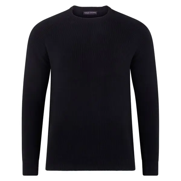 PAUL JAMES KNITWEAR Fisherman Rib Crew Neck Jumper - Blue