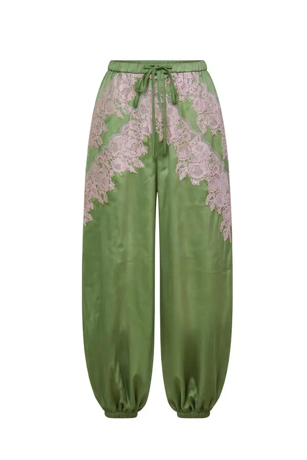 AMY LYNN Emmie Lace-detail Satin Balloon Trousers - Green