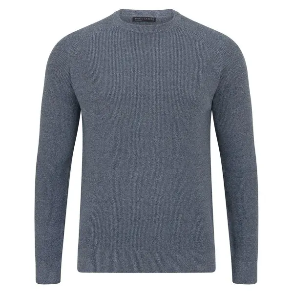 PAUL JAMES KNITWEAR Lightweight Cotton Fisherman Rib Jumper - Blue