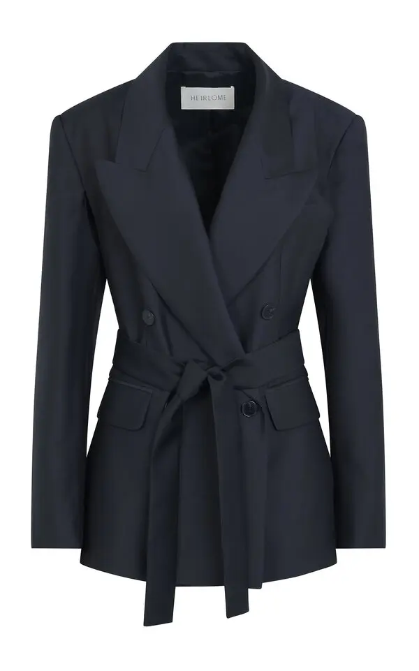 HEIRLOME Antonella Belted Wool-silk Blazer - Black