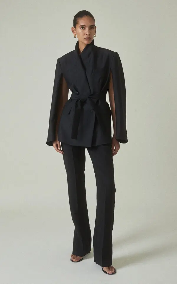 HEIRLOME Antonella Belted Wool-silk Blazer
