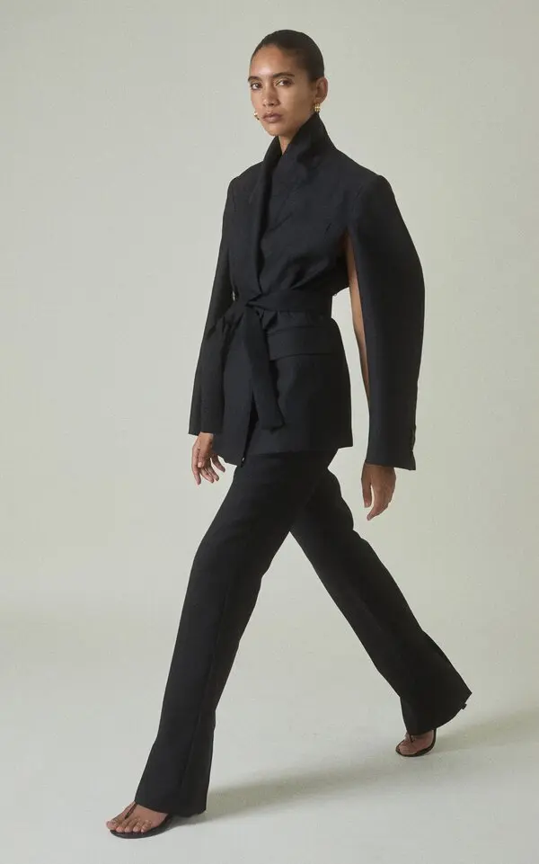 HEIRLOME Antonella Belted Wool-silk Blazer