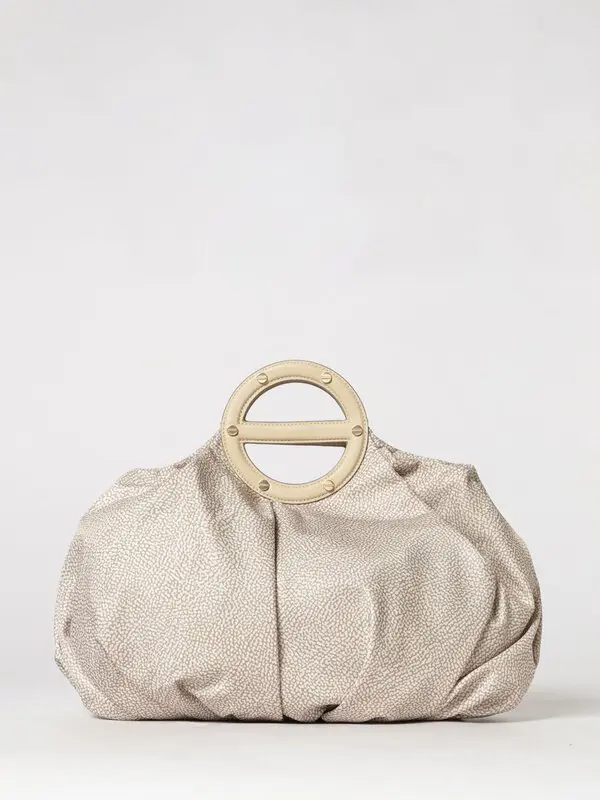 Borbonese Polka Dot Handbag In Recycled Nylon With Double Leather Handle - Sand