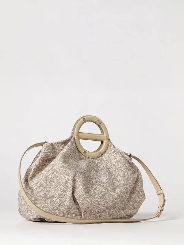 Borbonese Polka Dot Handbag In Recycled Nylon With Double Leather Handle