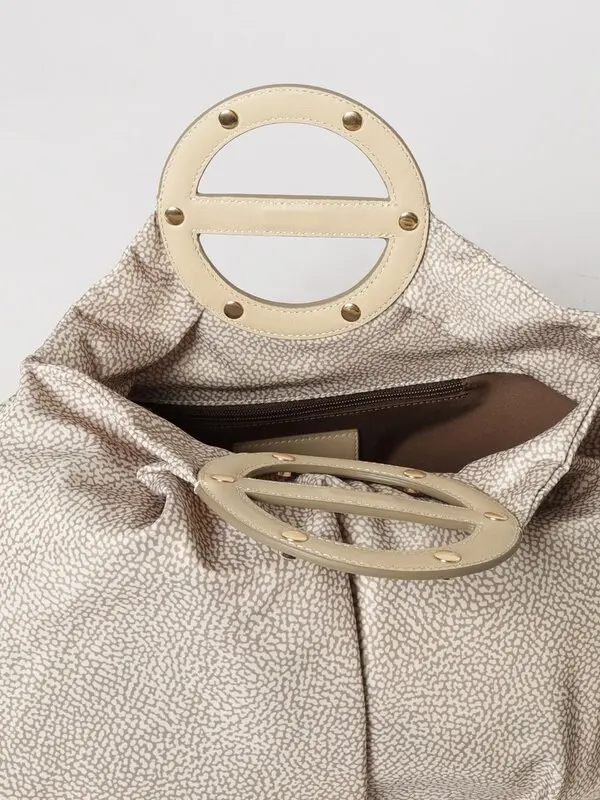 Borbonese Polka Dot Handbag In Recycled Nylon With Double Leather Handle