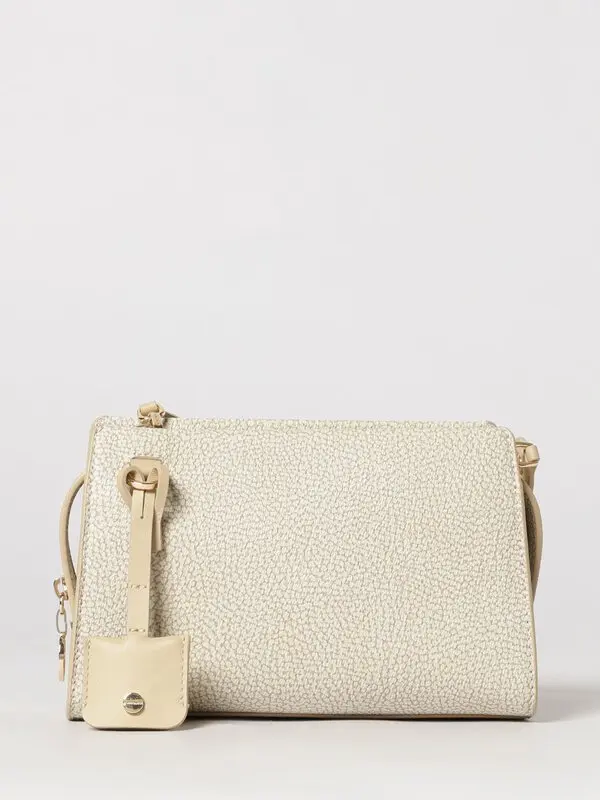 Borbonese Polka Dot Mini Crossbody Bag In Recycled Nylon With Charm - Sand