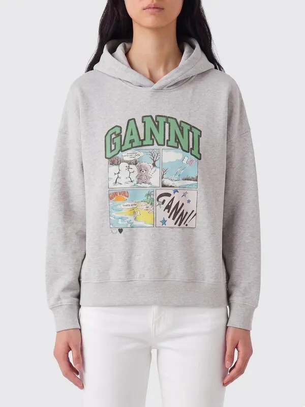 GANNI Graphic Print Hoodie - Grey