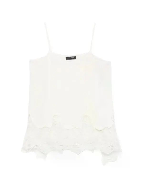 Fabiana Filippi Asymmetric V-neck Top With Lace Trim - Neutrals