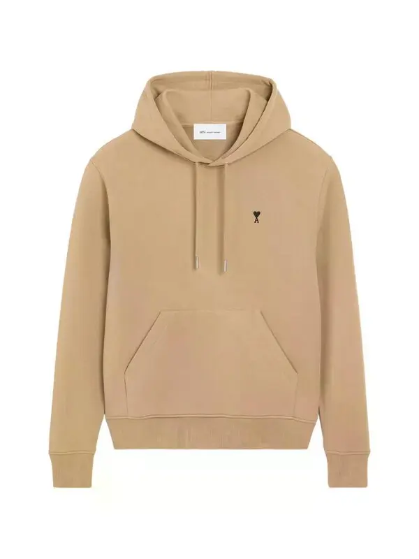 AMI Paris Cotton Hoodie With De Coeur Embroidery - Neutrals
