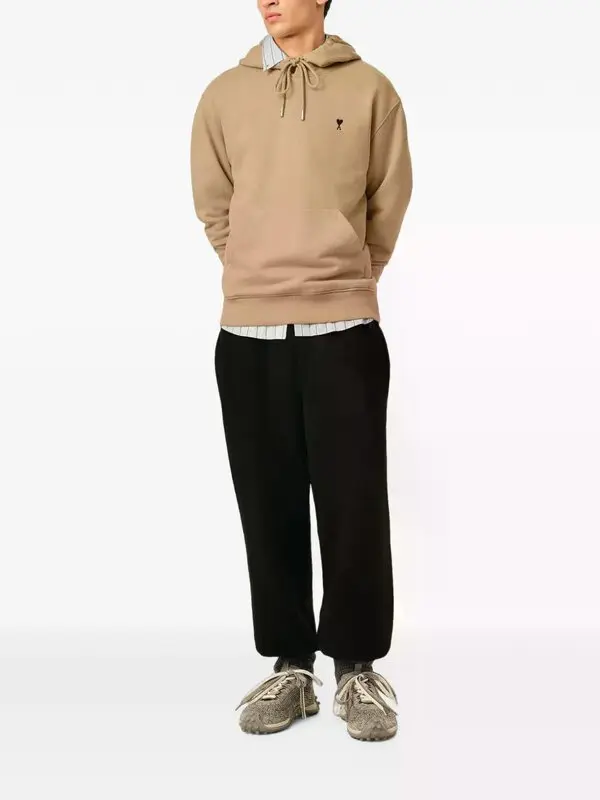 AMI Paris Cotton Hoodie With De Coeur Embroidery - Neutrals