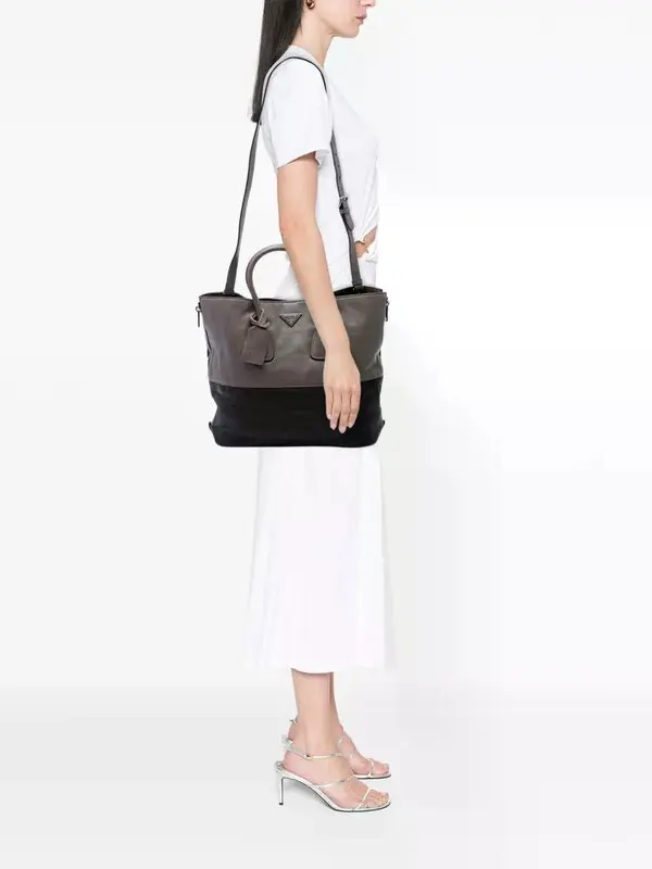 Prada Bicolor Cervo Deerskin Convertible Tote Satchel - Grey