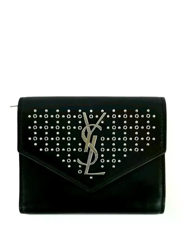 Saint Laurent 20th Century Studded Leather Monogram Bifold Wallet Small Wallets - Black