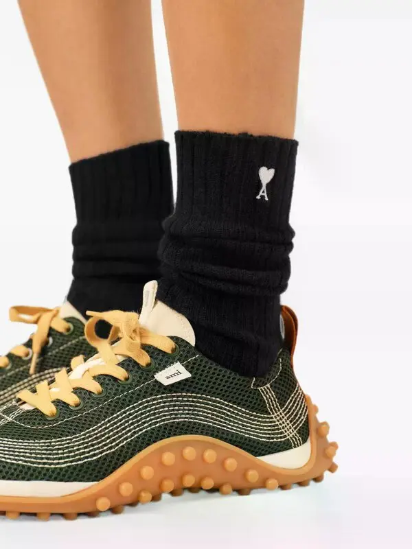 AMI Paris Cotton Socks With De Coeur Embroidery - Black