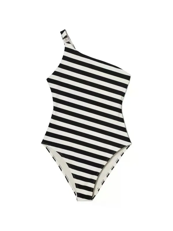 Tory Burch One-shoulder Striped Swimsuit - Black