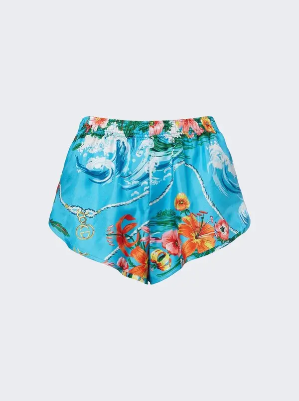 Gucci Printed Silk Shorts Azure And Pink - Blue