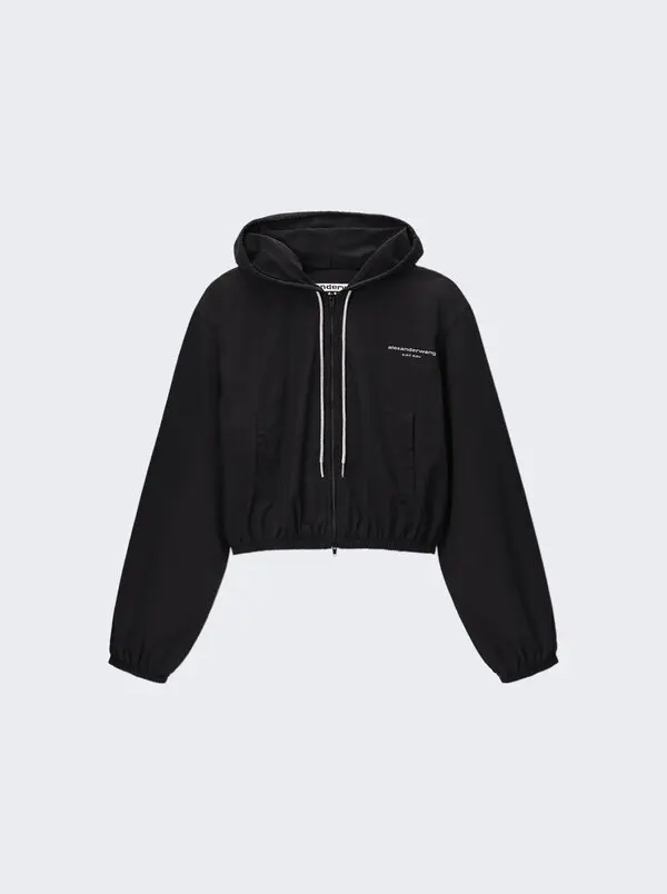 Alexander Wang Cropped Zip Up Hoodie With Rhinestone Drawcord