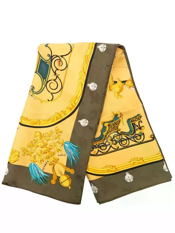 Hermès 1980-2000 Plumes Et Grelots Silk Scarf 90 Scarves - Yellow