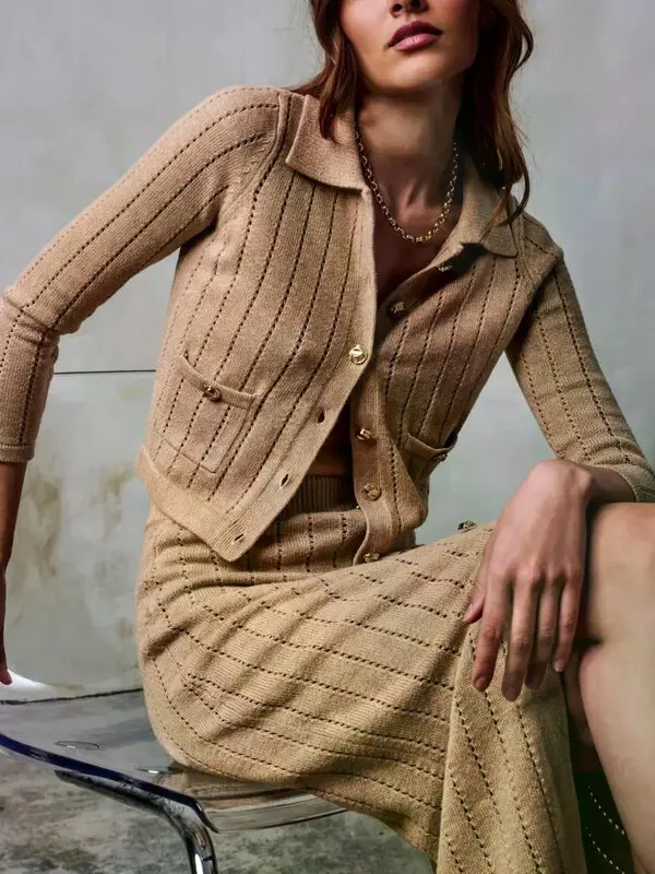 HEVRON Pointelle-knit Button-up Cardigan