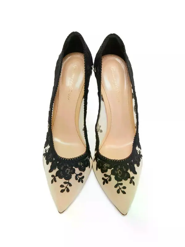 GIANVITO ROSSI Floral Lace And Sheer Net Stiletto Pumps - Black