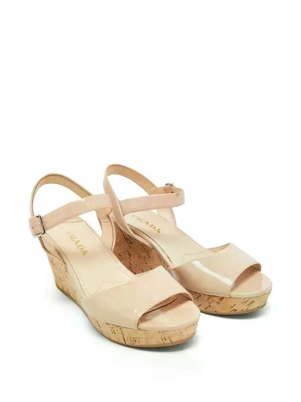 Prada Beige Patent Leather Buckle-fastening Sandals