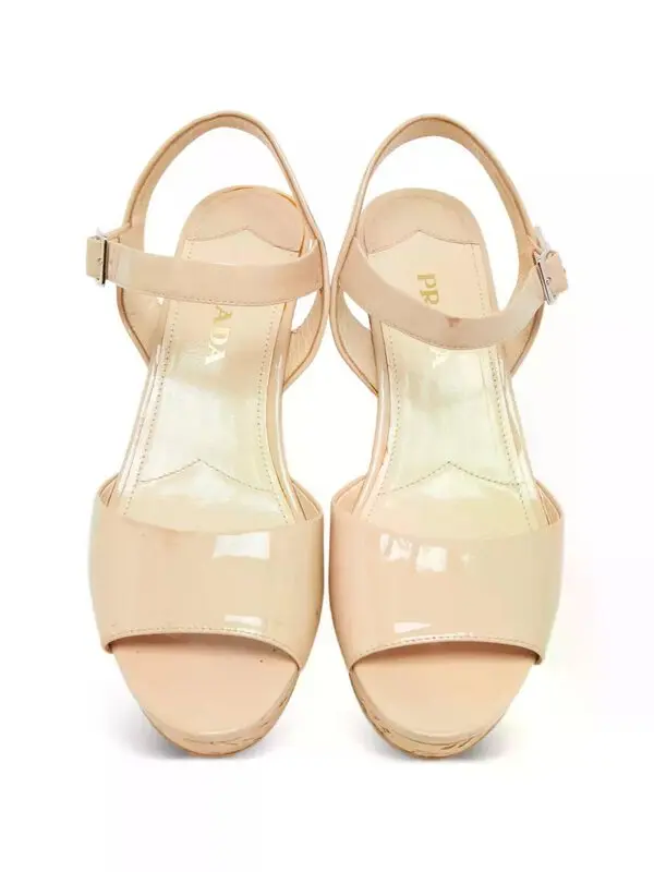 Prada Beige Patent Leather Buckle-fastening Sandals