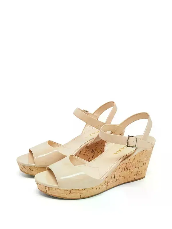 Prada Beige Patent Leather Buckle-fastening Sandals