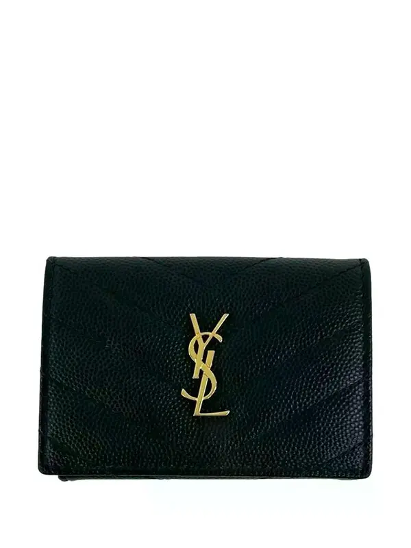 Saint Laurent 2013-2026 Grain De Poudre Monogram Trifold Wallet Small Wallets - Black
