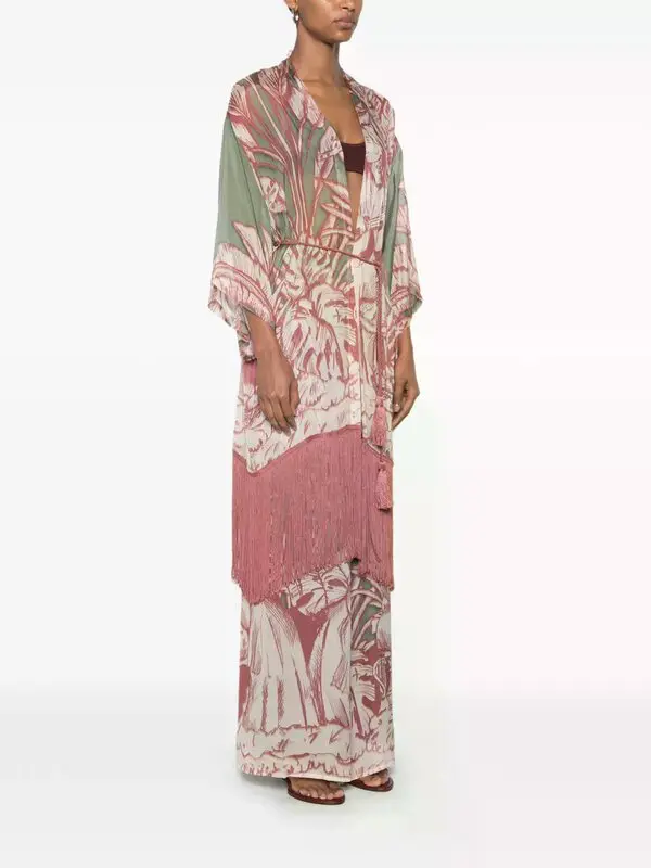 MOUTAKI Graphic Print Fringe Kimono