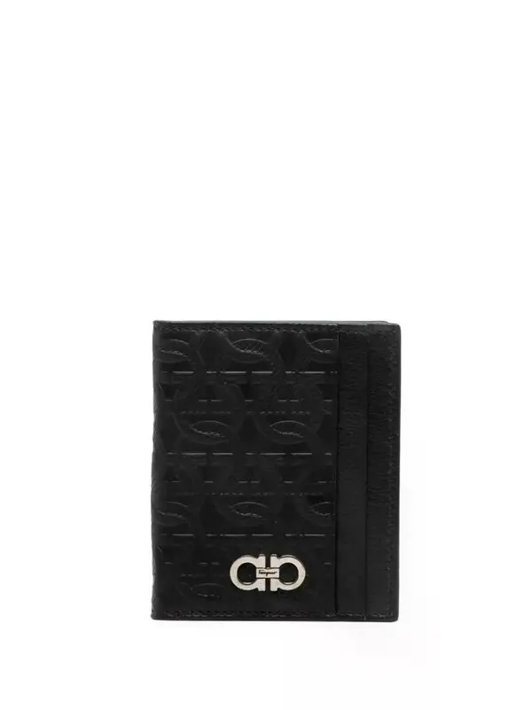 FERRAGAMO Gancini Leather Card Holder - Black