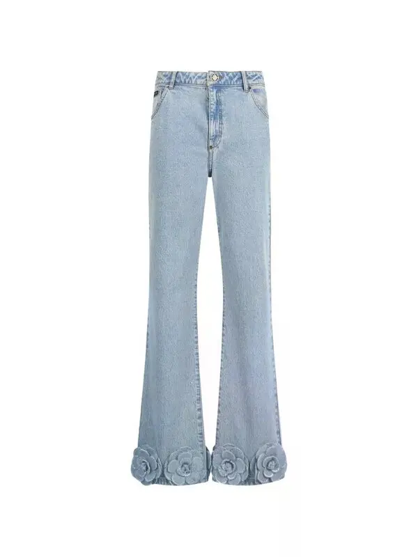 Philipp Plein Light Washed Denim Jeans With Floral Appliqu