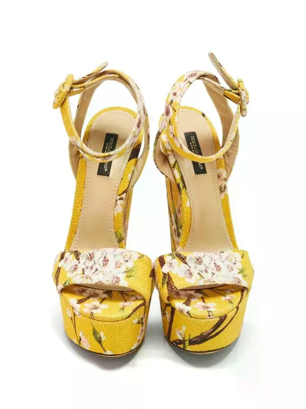 Dolce & Gabbana Floral-print Platform Wedge Sandals