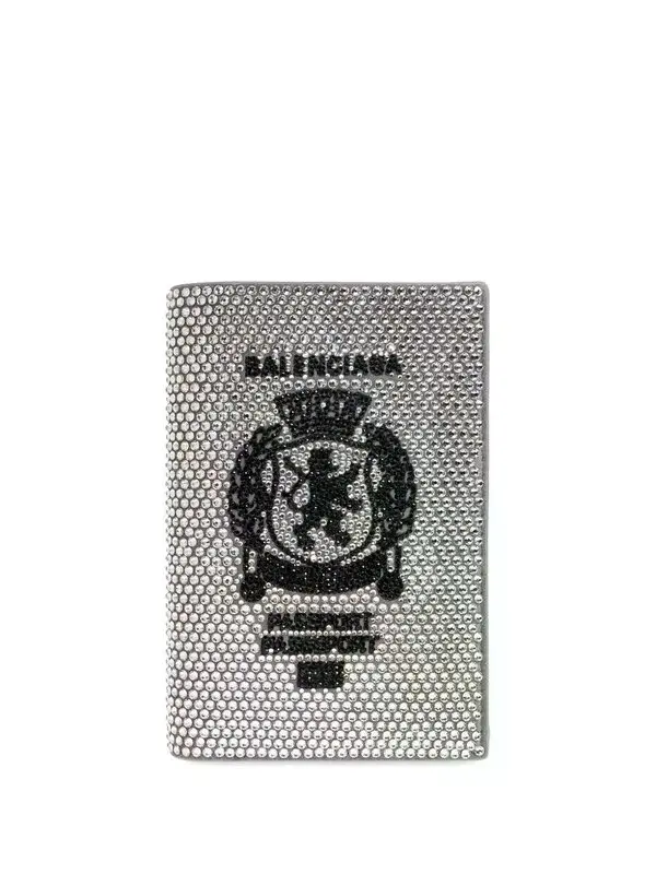 Balenciaga Embellished Passport Calfskin Cardholder - Silver
