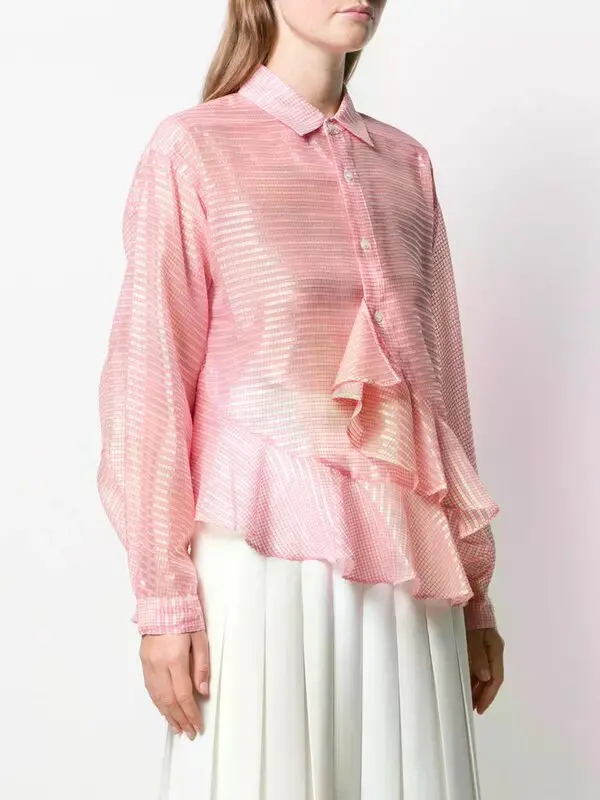 Julien David Checkered Ruffle Trim Shirt