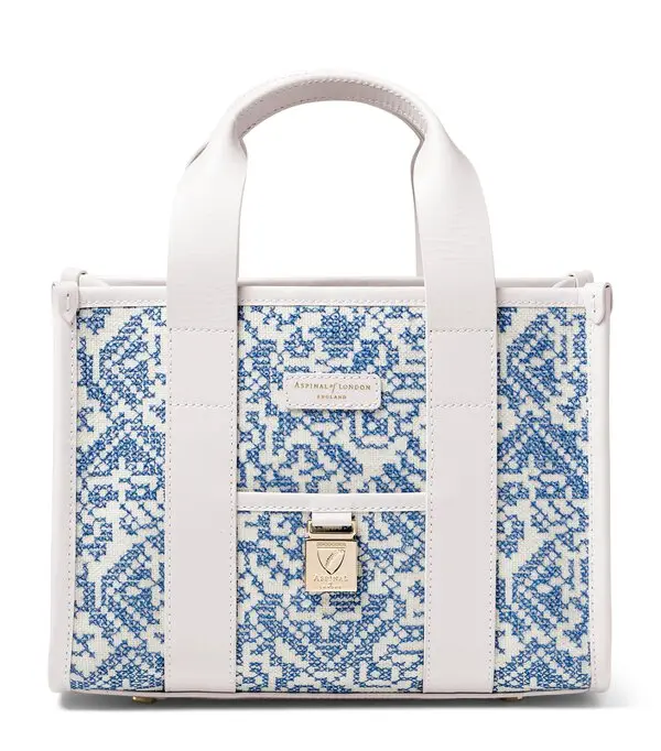 ASPINAL OF LONDON Canvas Raffia Henley Tote Bag - Blue