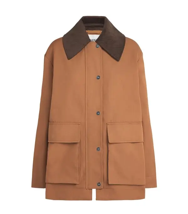 GANNI Corduroy-collar Field Jacket - Brown