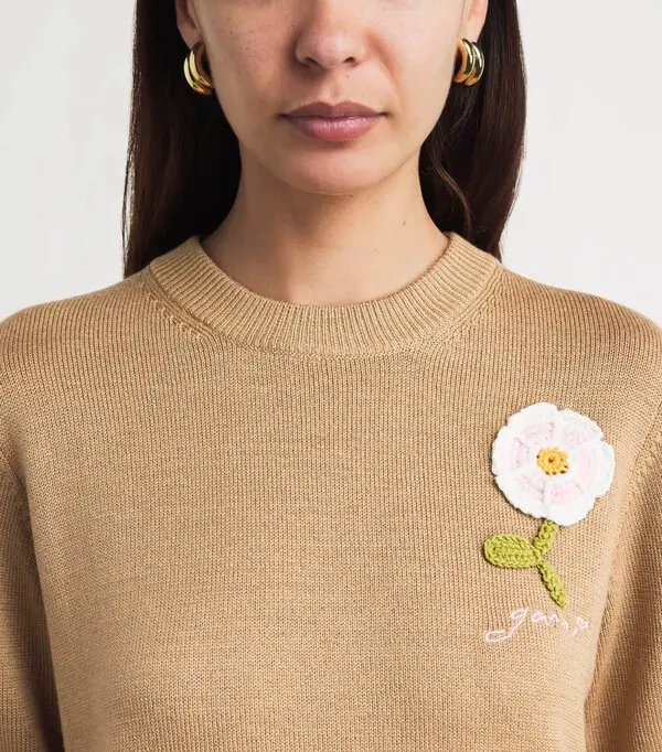 GANNI Merino Flower Appliqué Sweater
