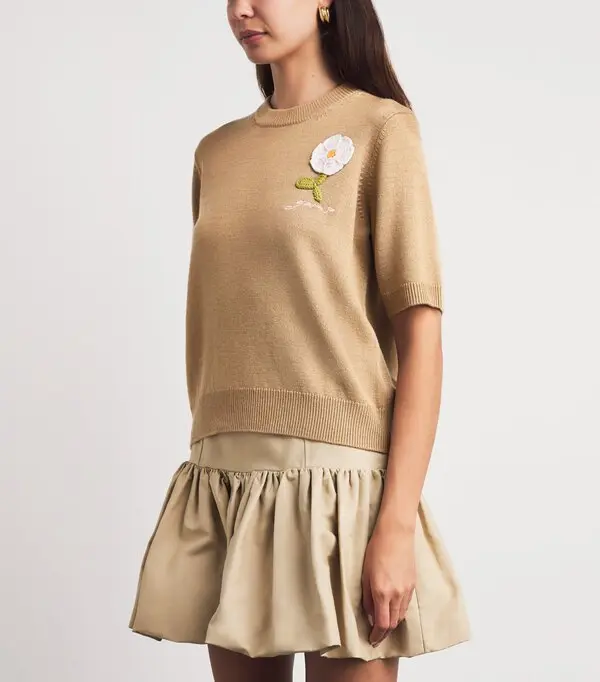 GANNI Merino Flower Appliqué Sweater