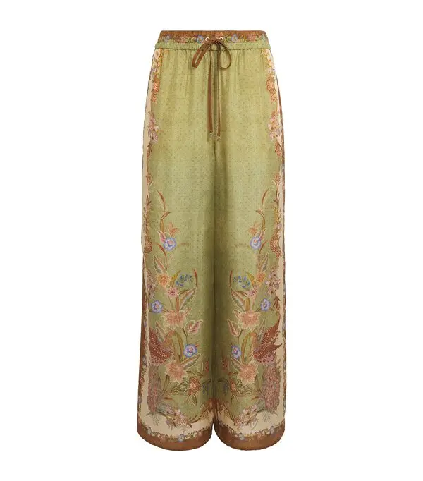 Zimmermann Silk Indra Wide-leg Trousers - Green