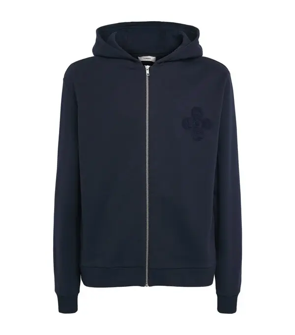 Commas Cotton Floral Bouclé Hoodie - Navy