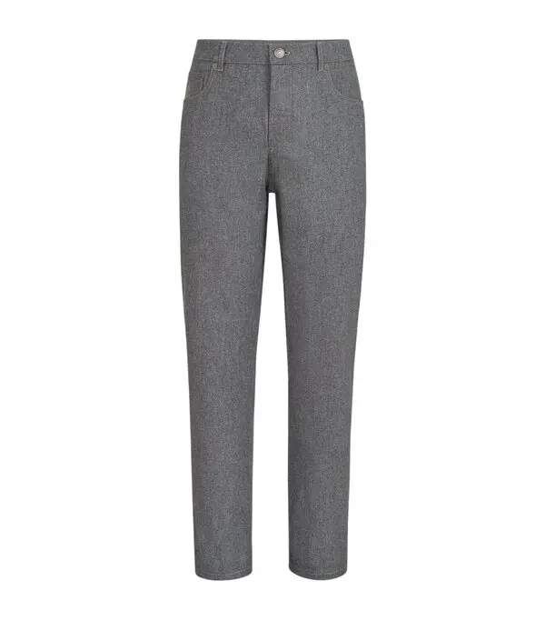 Brunello Cucinelli Virgin Wool Flannel Tailored Trousers - Grey