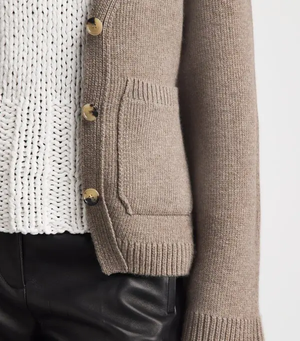 Khaite Cashmere Scarlet Cardigan With Patch Pockets - Beige