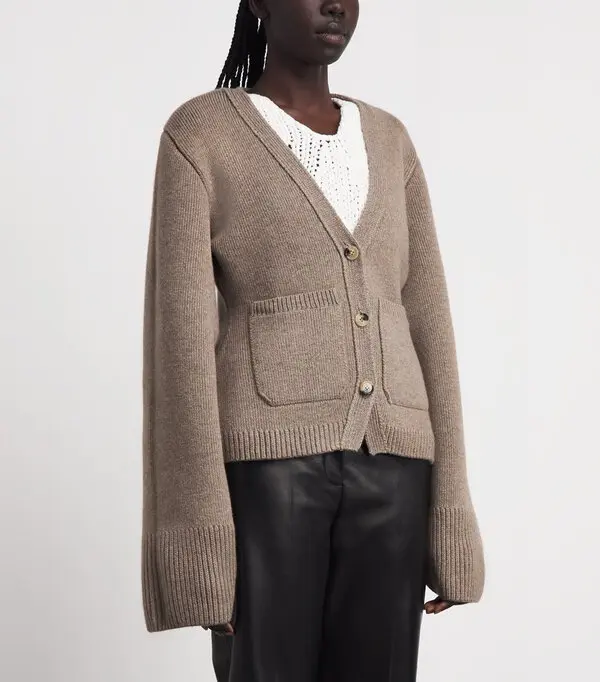 Khaite Cashmere Scarlet Cardigan With Patch Pockets - Beige