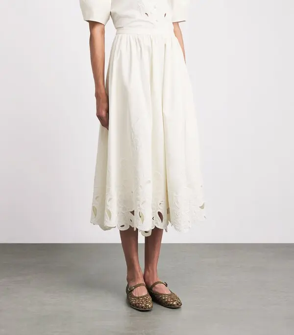 Cinq À Sept Cotton Poplin Embroidered Midi Skirt