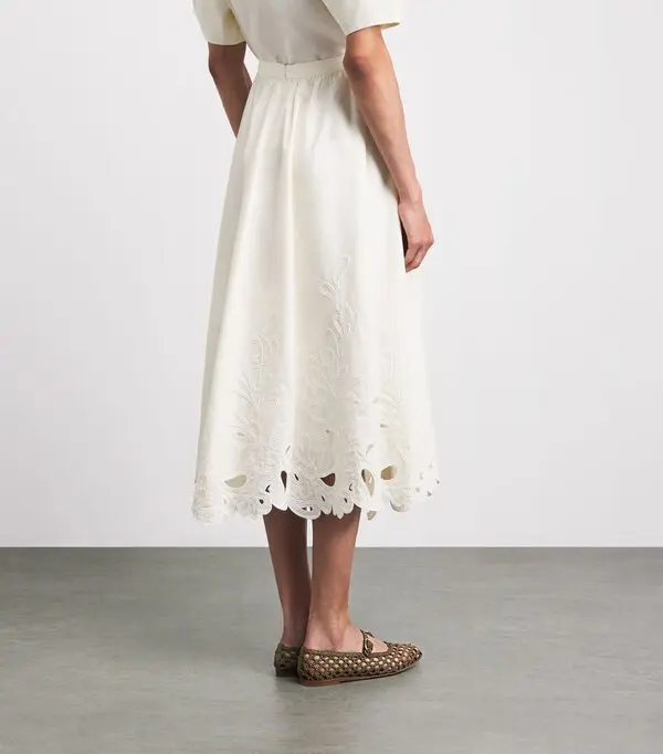 Cinq À Sept Cotton Poplin Embroidered Midi Skirt